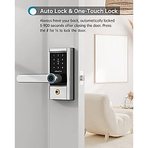Smart Lock Keyless Entry Door- HEANTLE Fingerprint Bluetooth Electronic Lever Touchscreen Keypad Deadbolt Alternative Digital Handle for Front Door Auto Lock Compatible with Alexa Silver