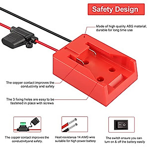 ZLWAWAOL Power Wheel Adapter with Fuse & Switch,Battery Adapter for Dewalt 20V for Milwaukee M18 18V Battery,with 14 Gauge Wire,Power Convertor for DIY Ride On Truck,RC Toys,Robotics and Work Lights