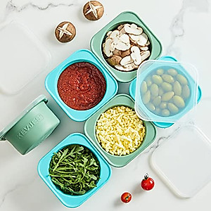 KEVJES Stackable Silicone Artisan Pizza Dough Proofing Boxes Proving Containers with Lids pizza making accessories-5pack-500ml portion (Green)