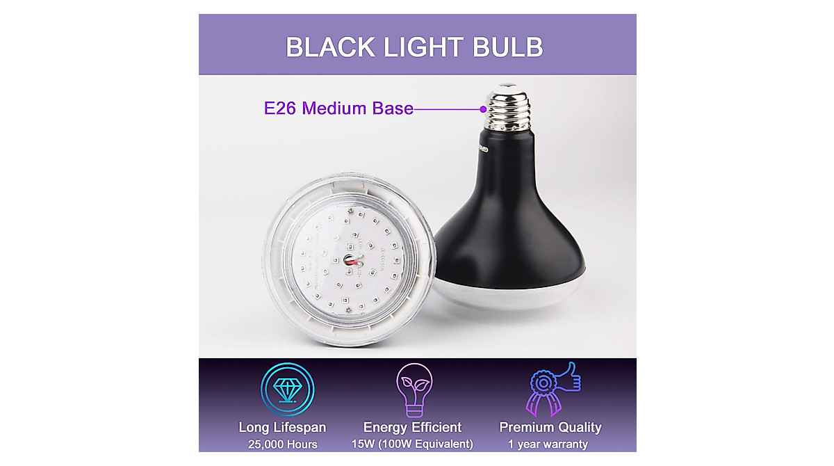 GREENIC LED UV Black Light Bulbs 15W for Glow Effects & Parties
