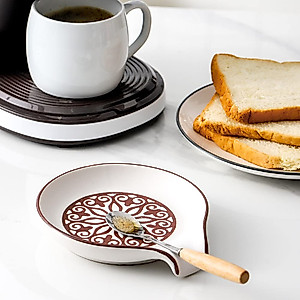 Misijuer Ceramic Stable Spoon Rest, Heat Resistant Spoon Holder for Kitchen Counter/Counter top/Stove Top, Dishwasher Safe, Modern White Farmhouse Kitchen Flower Décor