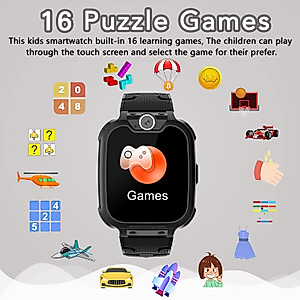 GOOWJUER Kids Smart Watch for Boys Girls - HD Touch Screen Sports Smart Watch for 4-12 Years Kids Watches with Camera 16 Learning Games Recorder Alarm Music Player for Children Teen Students (Black)