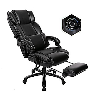 COLAMY High-Back Reclining Office Chair with Footrest, Big Tall Bonded Leather Adjustable Tilt Angle Height Lumbar Support Home Desk Task Executive Chair, Black