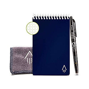 Rocketbook Smart Reusable Notebook - Dotted Grid Eco-Friendly Notebook & 1 Microfiber Cloth Included - Midnight Blue Cover, Mini Size (3.5" x 5.5") & Pen/Pencil Holder (Pen Station)