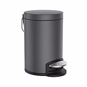 H+lux Small Trash Can with Lid Soft Close, Foot Pedal Round Bathroom Garbage Can with Stainless Steel Removable Inner Wastebasket, Anti-Fingerprint Matt Finish, 0.8Gal/3L, Black