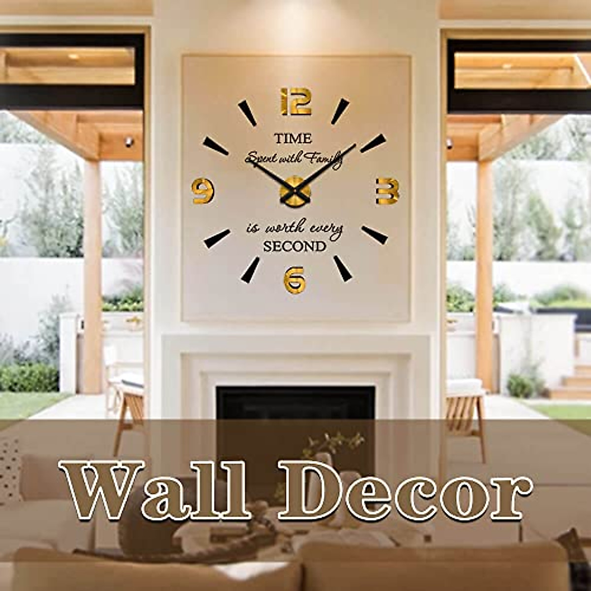VANGOLD Wall Clock Oversized Wall Clock for Living Room Decor, Decorative Wall Clocks Battery Operated (Gold Home Decoration)