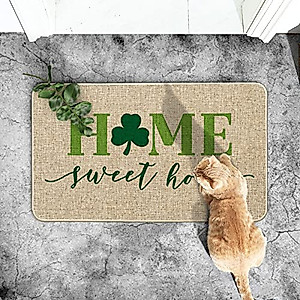 Artoid Mode Sweet Home Green Shamrock Doormat, Seasonal Holiday St. Patrick's Day Low-Profile Yard Floor Switch Mat for Indoor Outdoor 17 x 29 Inch