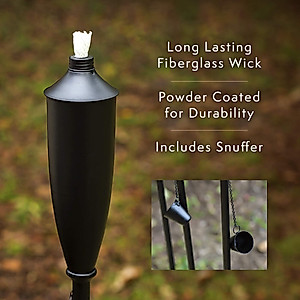Dusq | Set of 4 Black Genie Outdoor Garden Torches, Use with Regular or Citronella Torch Fuel