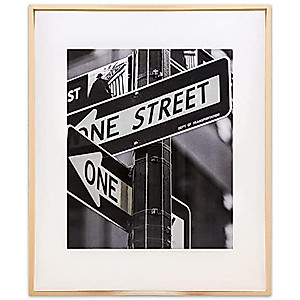 TheDisplayGuys - Contemporary Aluminum Picture Frame - Tempered Glass - 11x14 matted to 8x10 - Gold - Wall Hanging