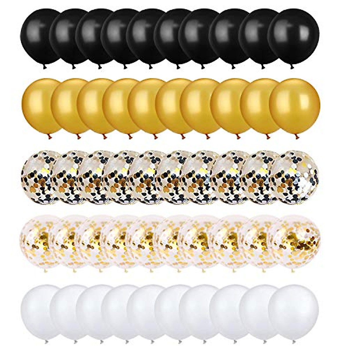 72 Pack Black Gold Confetti Balloons Kit, 12 Inch Black Gold White Balloons and Gold Confetti Balloons with Balloon Ribbons for Graduation Birthday Wedding Baby Shower Party Decorations