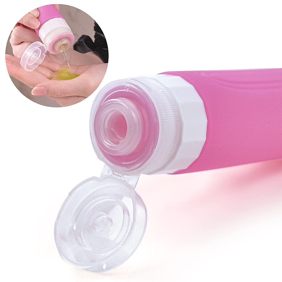 Xerhnan Leakproof Silicone Travel Bottles Carry On Refillable Portable Liquid Containers for Shampoo, Conditioner, Lotion, Toiletries (4PCS,Rose,Purple,Blue,Pink)