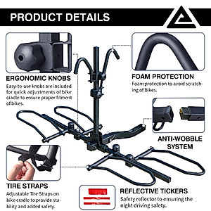 Leader Accessories 2-Bike Platform Style Hitch Mount Bike Rack, Tray Style Bicycle Carrier Racks Foldable Rack for Cars, Trucks, SUV and Minivans with 2" Hitch Receiver - Quick Hitch Pins Design