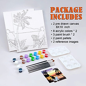 Nuberlic 2 Pack Pre Drawn Canvas for Painting Sip and Paint for Adult's Couple's Date Night Paint and Sip Kit for Outdoor Party Favor Supplies,Valentine's Day Gift(8x10)