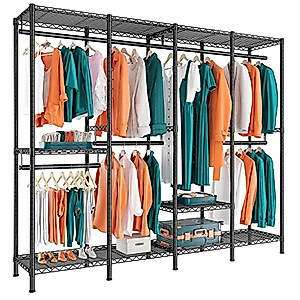 Raybee Clothes Rack, 77" H Clothes Racks for Hanging Clothes, 76" Wide Heavy Duty Clothes Rack, 990LBS All Metal Clothing Rack, Portable Clothes Rack, Clothing Racks for Hanging Clothes, Garment Rack