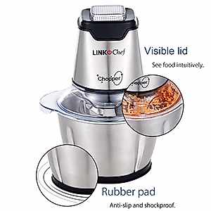 LINKChef Food Chopper Electric, 5 Cup Mini Food Processor Stainless Steel, Small Meat Grinder with 4 Bi-Level Blades, Kitchen Cutter for Vegetable, Onion, Garlic, Meat, Nuts