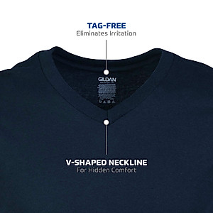 Gildan Men's V-neck T-shirts, Multipack Underwear, Navy/Heather Navy/Indigo Blue (5-pack), Large US