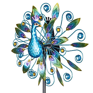 Stargarden 58 Inch Peacock Wind Spinner-Double Wind Sculpture Metal Windmill for Garden Patio Yard Decor