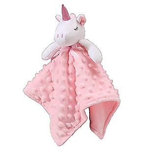 CREVENT Cozy Plush Baby Security Blanket Loveys for Baby Girls, Minky Dot Front + Sherpa Backing with Animal Face (Pink Unicorn)