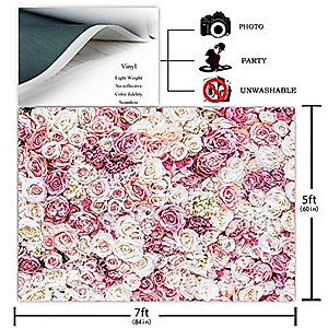 Avezano Floral Backdrop for Parties Photoshoot Pink Rose Flowers Wedding Birthday Party Baby Shower Bridal Shower Simulation Printing Flower Wall Photobooth Photography Background for Picture (7x5ft)