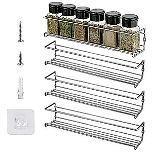 X-Chef Spice Rack Wall Mount, 4 Hanging Spice Racks Spice Organizers for Cabinet Pantry Door, Kitchen Cupboard, Seasoning Storage Spice Shelf, Chrome Finished