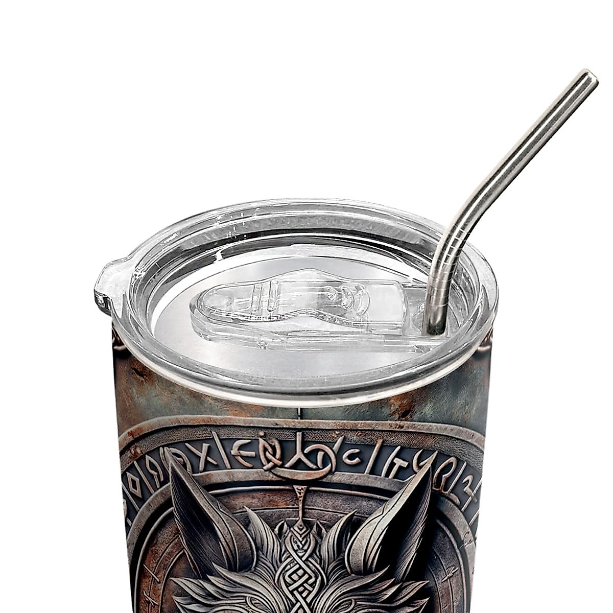 20oz Viking Celtic Warrior Wolf Tumbler, Norse Mythology, Viking Gifts for Men, Coffee Thermos for Men, Stainless Steel Double Wall Vacuum Insulated Coffee Mug, Travel Cup with Lid