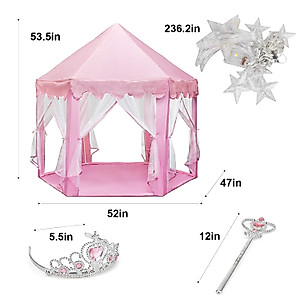 TOY Life Princess Castle Tents for Girls Princess Playhouse Tent with Lights Princess Tiara and Wand 55" x 53" Tents for Kids Princess Play Tent Indoor & Outdoor Games for Girls Birthday Gift