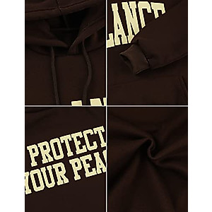 Wyeysyt Women's Letter Graphic Hoodies Casual Fashion Drawstring Sweatshirt Long Sleeve Y2k Print Pullover(Coffee-M)