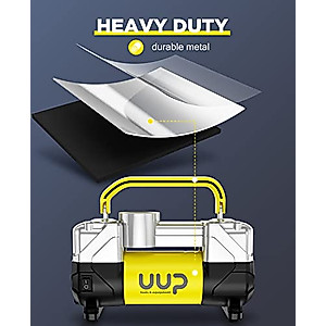 UUP Tire Inflator Air Compressor, 150PSI 12V DC Double Cylinders Heavy Duty Portable Air Pump w/Emergency LED Light for Truck, SUV, Car, RV