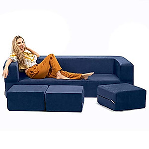 Jaxx Zipline Convertible Sleeper Sofa & Three Ottomans/California King-Size Bed, Marine