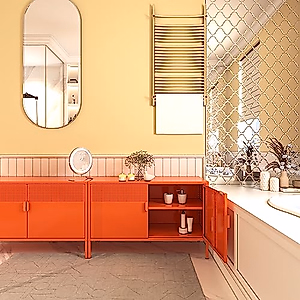 Washsemba Cache 2 Door Metal Locker Accent with Adjustable Shelf,Orange Metal Accent Storage Cabinet for Home Office (Orange)