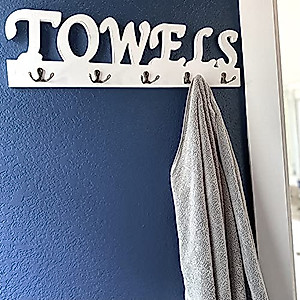 White Towel Holder with 5 Antique Bronze Double Towel Hooks for Your Wall