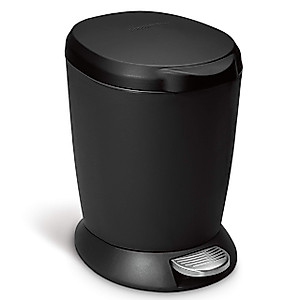 simplehuman 6 Liter / 1.6 Gallon Compact Plastic Round Bathroom Step Trash Can, Black