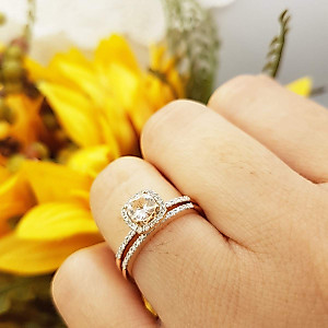 Dazzlingrock Collection 10K 5 MM Round Morganite & Diamond Bridal Halo Engagement Ring Set, Rose Gold, Size 8