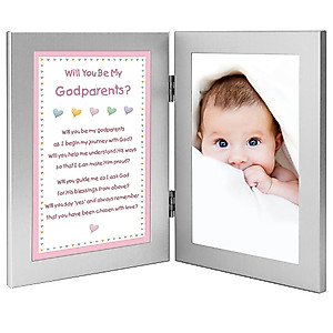 Poetry Gifts Will You Be My Godparents from Baby Girl Godchild, Add 4x6 Photo to Double Frame