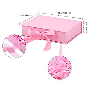 Zonon Gift Box with Lid and Ribbon 9 x 7 x 3'' Luxury Packaging Box Greeting Card and Tissue Paper for Wedding Birthday Graduation Fathers Day Gift Packaging (Pink)