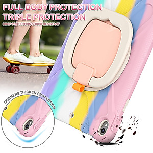 BATYUE iPad Pro 10.5 Case 2017 Released, iPad Air 3rd Generation Case 2019 Release; Rugged Heavy Duty Protective Cover with Pencil Holder, 360° Swivel Stand, Shoulder Strap; for Kids (Colourful Pink)