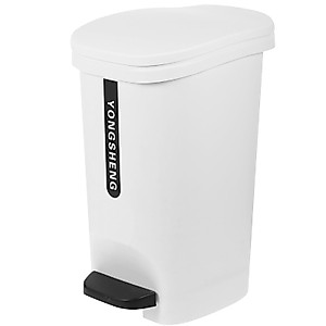 Uonlytech 10L White Polypropylene Foot-Close Lid Trash Can, Can Be Opened by Hand, Pedaled or Kept Open