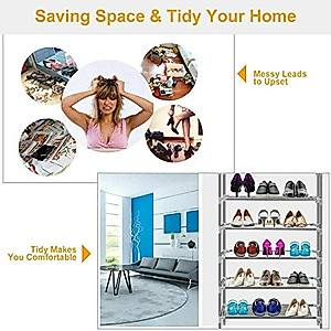 elifine Shoe Rack 10 Tiers Easy Assembled Stand Sturdy Shelf Storage Organizer Free Standing Shoe Racks (Silver)