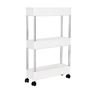 YooFZler 3 Tier Slim Storage Cart Mobile Tower Rack Rolling Shelving Unit Storage with Casters Wheels&4 Side Hoops for Kitchen Bathroom Laundry Room