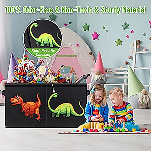 HomeMarvel (2PCS) Toy Box, Toy Box for Boys, Toy Chest for Boys, Lightweight Collapsible Sturdy Kids Toy Boxes Basket Bins Organizer with Flip-Top Lid & Handles, 26.8" x 13.8" x 16", Dinosaur