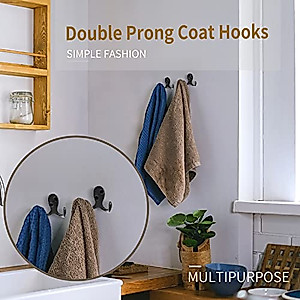 Waziaqoc 20PCS Farmhouse Wall Mounted Coat Hooks, Decorative Heavy Duty Double-Hook Wall Hooks with Screws for Coats Bags Hats Towels - Black