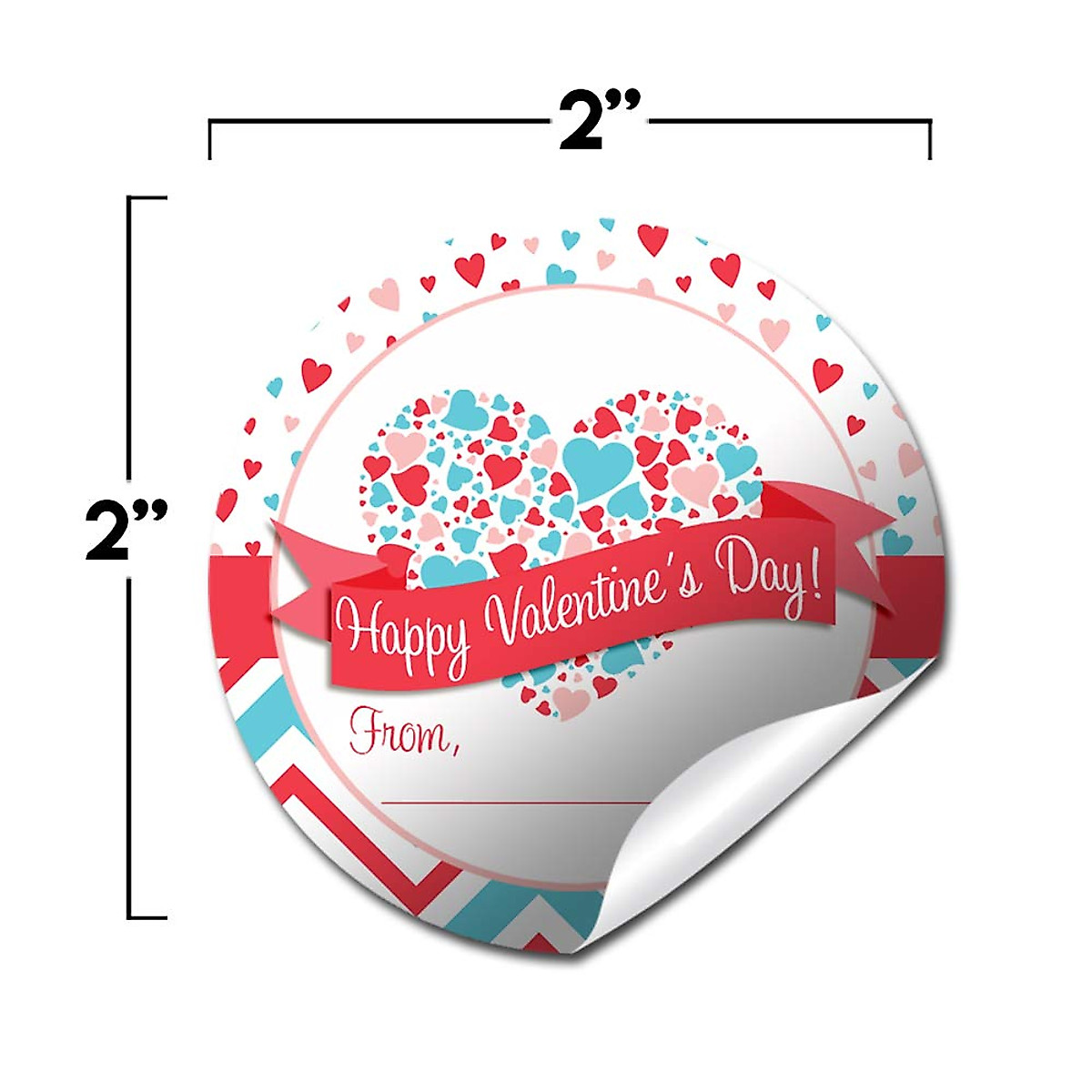 Red and Blue Heart-Themed Valentine Party Favor Sticker Labels, 40 2" Party Circle Stickers by AmandaCreation, Great for Classroom Valentines, Envelope Seals, Gifts & Treats