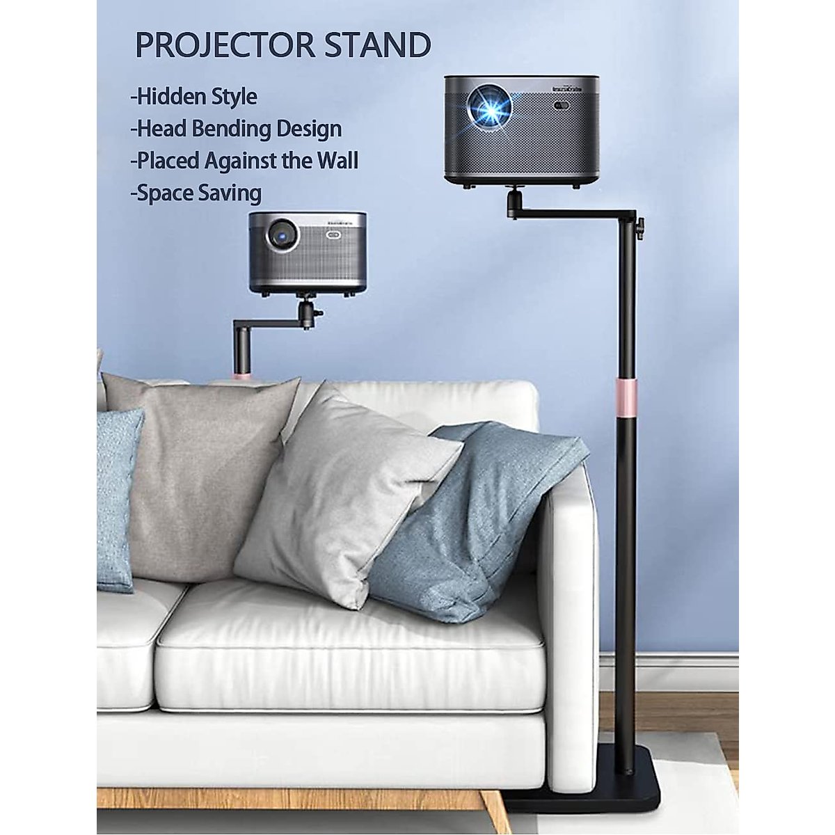 HIBORI Projector Stand Floor Projector Mount Adjustable Height 16 to 48 Inch Universal Projector Ceiling Mount 360 Degree Rotation Compatible with XGIMI, VANKYO, Jinhoo, AuKing