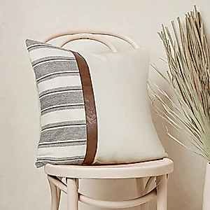 ORFOFE Home Decor Room Soft Farmhouse Covers Office Home Cushion Inch Pattern Geometric Flax for Stripe Multi- Bedroom Case Protector Car Beding Leather Faux Black Using Black Decor