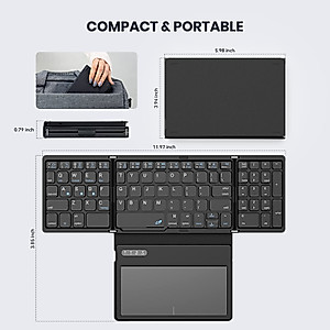 GEODMAER Foldable Bluetooth Keyboard, Portable Full Size Folding Keyboard with Large Touchpad, Numeric Keypad, PU Leather, Wireless Travel Keyboard for Windows iOS Android Mac(Sync up to 3 Devices)