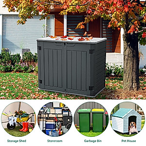 YITAHOME Outdoor Resin Storage Sheds, 39 in Height Lockable Waterproof Horizontal Shed w/o Shelf，Easy to Assemble Shed Storage for Garden Tools, Dark Gray