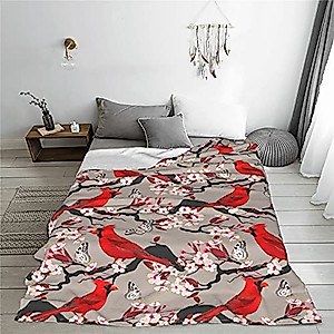 FeHuew Cardinals Birds Cherry Flowers Soft Throw Blanket 40x50 inch Lightweight Warm Flannel Fleece Blanket for Couch Bed Sofa Travel Camping for Kids Adults