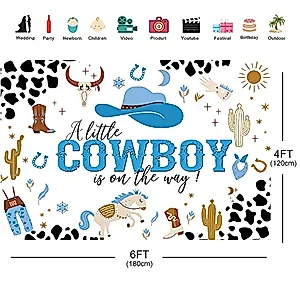 Crefelimas Western Cowboy Baby Shower Backdrop Wild West Boys Gender Reveal Party Background Farm Cow Boy Cake Table Supplies Horse Photo Studio Shoot Banner Props