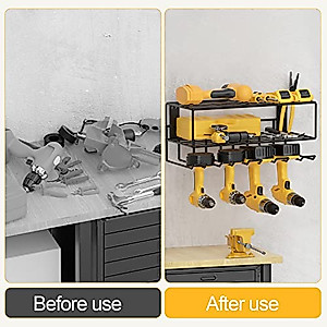 CoolShare Power Tool Organizer Wall Mount,Metal Heavy Duty Floating Tool Shelf,3 Layers Cordless Drill Storage Rack,Screwdriver and Drill Holder,Battery Rack for Garage,Good Father's Day Gifts(1 Pack)