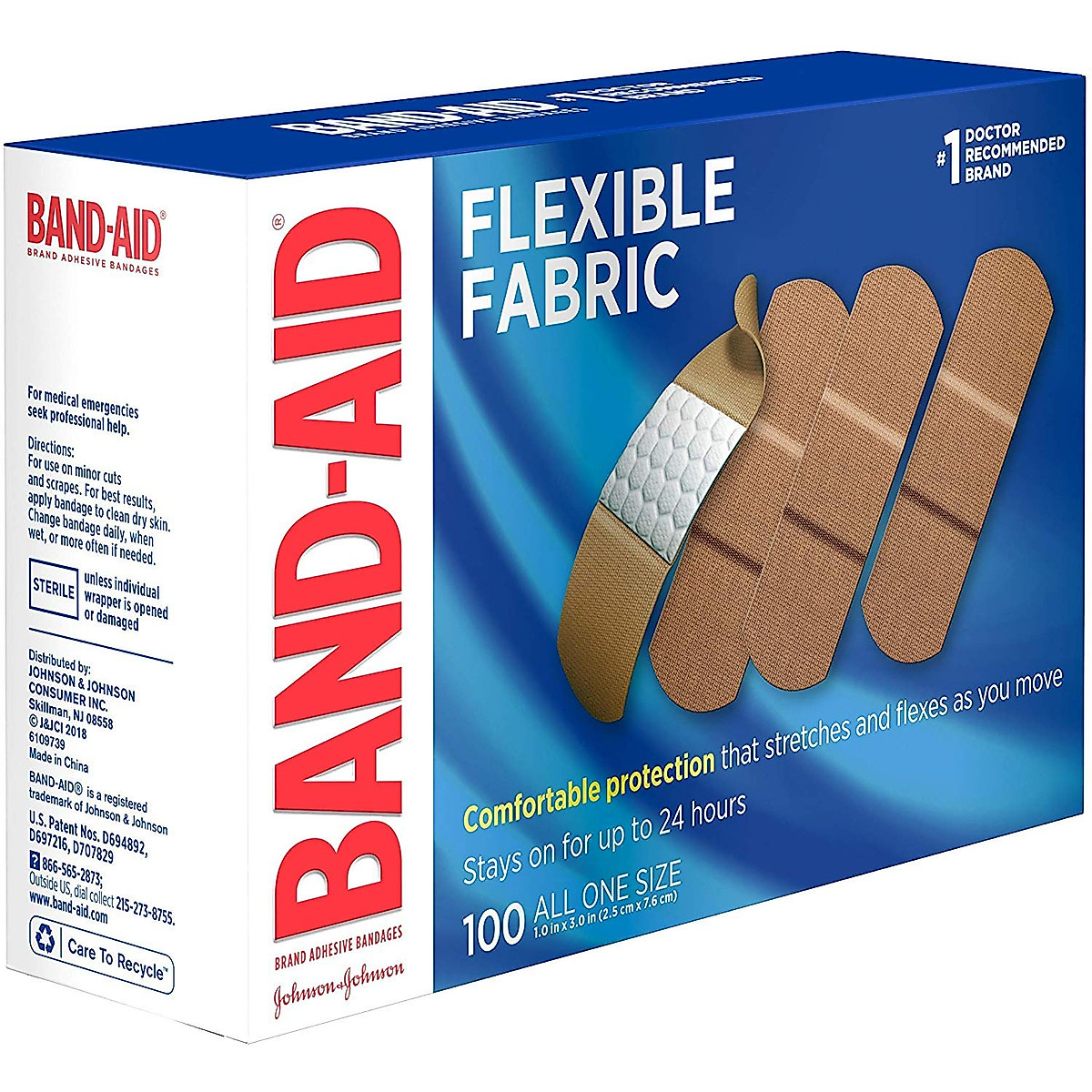 Johnson & Johnson JJ4444 Band-Aid Woven Adhesive Bandages, 1" x 3", Tan (Box of 100)
